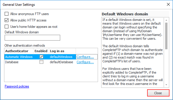 CompleteFTP: Allow all users from a Windows group to log in