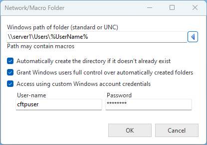 CompleteFTP: How to create a network/macro folder